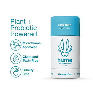 Hume Supernatural Aluminum Free Deodorant for Women & Men - Safe for Sensitive Skin - Probiotic, Plant-Based, Baking Soda Free, Aloe, & Cactus Flower, Anti Sweat, Stain & Odor - After Rain, 1-Pack