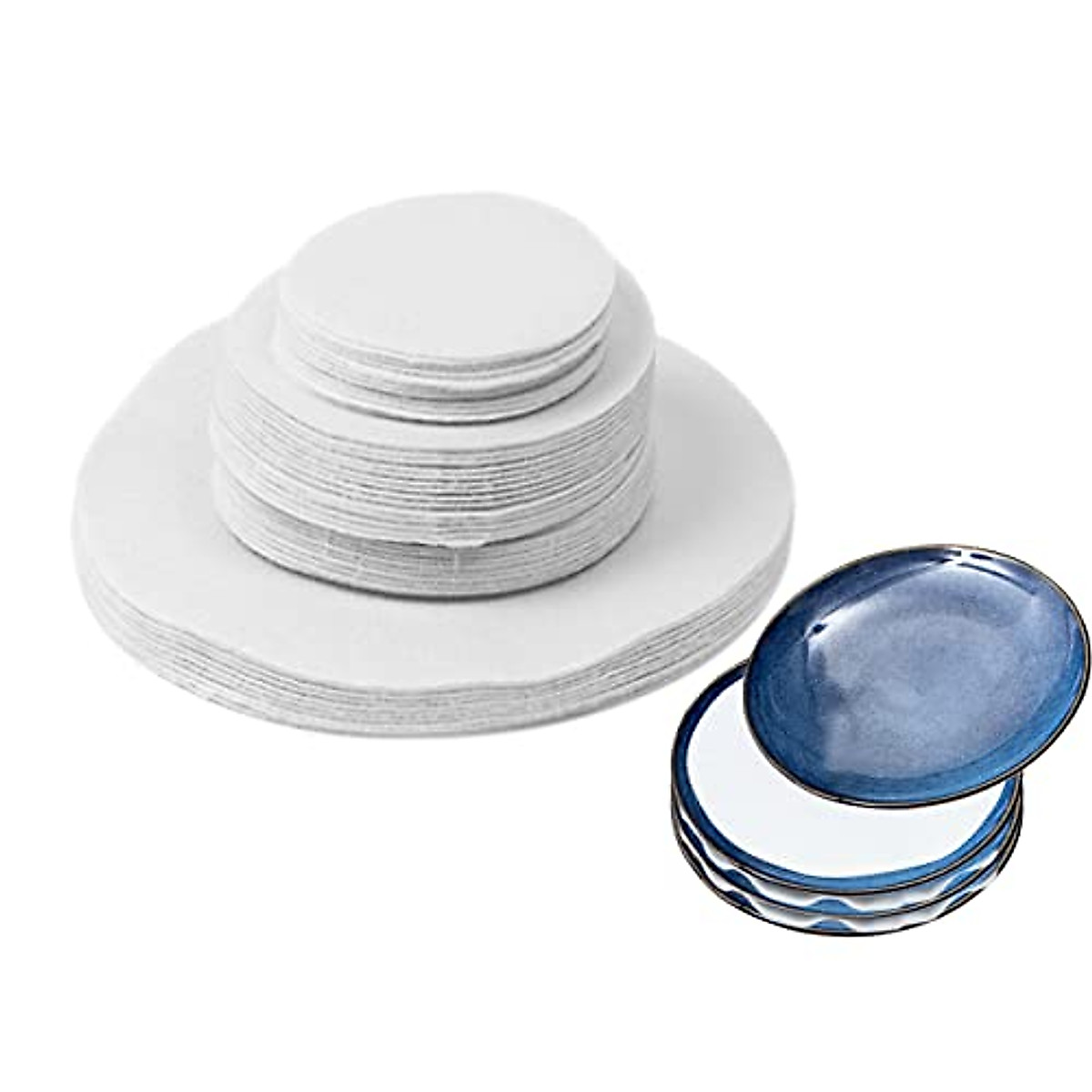 Imperius Set of 96 Felt Plate China Storage Containers Dividers Protectors - Thick and Premium Soft - Dish Storage Containers Dividers 24-10", 48-6", 24-4.8"-White