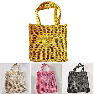 Weiwu Handmade Straw Bag,Travel Beach Fishing Mesh Bag, Straw Woven Bag Female Pastoral Style Weaving Hollow Shoulder Bag (Beige - With lining bag)