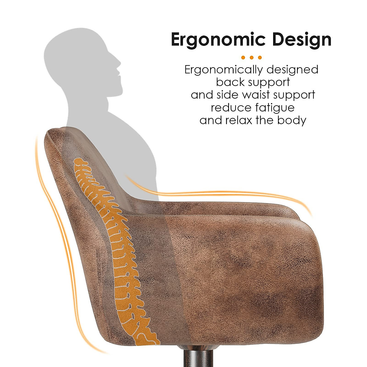 Keyluv Bar Stools Set of 2 for Kitchen Counter Adjustable Swivel Height Barstools 29 Inch Faux Leather Bar Chairs with Padded Back and Chromed Metal Base, Retro Brown