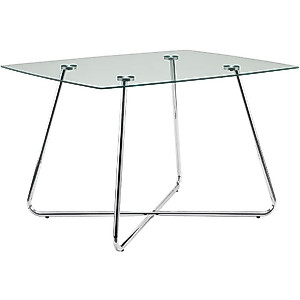 Atlin Designs Glass Top Dining Table in Silver Chrome