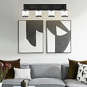 MELUCEE 4-Light Vanity Lights for Bathroom, Industrial Indoor Wall Sconces Black Bathroom Lighting with Rectangular Clear Glass Shade for Kitchen Hallway Living Room, 31.3 Inches Length