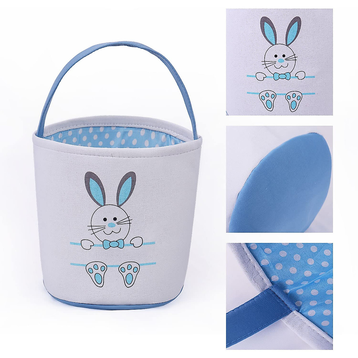 Easter Bunny Baskets for Kids Empty Egg Hunt Bags, Rabbit Buckets with Handle for Carrying Candy Cute Stuffed Easter Festival Gifts