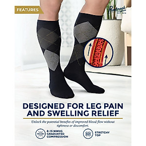 Pembrook Light Compression Socks for Men - 6 Pairs | 8-15 mmHg Cotton Compression Socks Men | Polkadots, Stripes, Argyle, Grey, Black Compression Socks for Men | Support Socks for Men