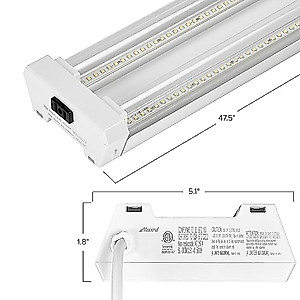 Maxxima 4 ft. Utility LED Motion Sensor Shop Light Fixture, 40 Watt, Linkable, Clear Lens 5000K Daylight 4600 Lumens, Plug in, Hardware Included, LED Garage Light Energy Star