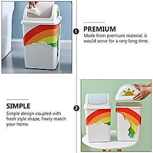 Homoyoyo Plastic Mini Trash Can with Lid Kids Room Cute Rainbow Cloud Wastebasket Desktop Tabletop Rubbish Container Garbage Bin Random Color