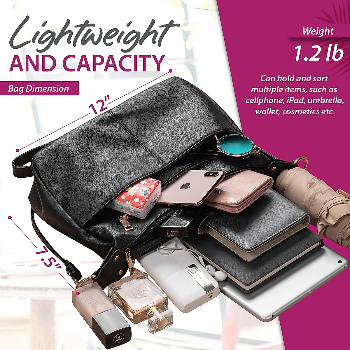 katloo Vegan Leather Handbags Messenger Bag Crossbody Purse for Women Hobo Bag Tote Purse Ladies Satchel with Shoulder Strap (Black)