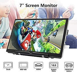 HAMTYSAN Raspberry Pi Screen, 7 Inch Portable Monitor External Display 800x480 IPS Screen Small HDMI Monitor for Raspberry Pi 400/4/3/2/Zero/B/B+ Jetson Nano Win11/10/8/7 (Non-Touch)