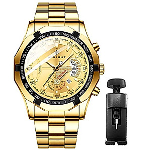 BENYAR Mens Watches, Chronograph Analog Quartz Movement Men's Watch, Stylish Sports Designer Men's Wrist Watch, Waterproof Luminous Watches for Men, Golden