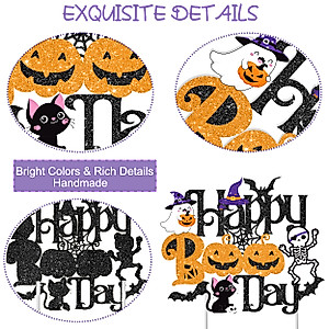 Halloween Happy Boo Day Cake Topper Glittery Halloween Little Boo Party Cake Topper Halloween Baby Shower Decoration for Spooky House Ghost Bat Pumpkin Theme Birthday Party Baby Shower Supplies