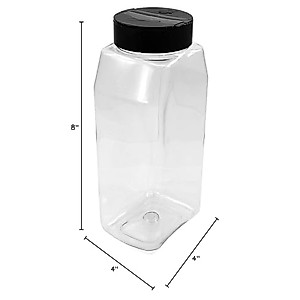 Pride Of India Large Clear Plastic Spice Jars w/Dual Sifter Cap | Food Grade BPA Free USA Made | 32 Fluid Ounce Capacity