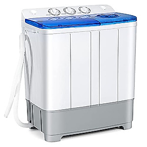 COSTWAY Portable Washing Machine, Twin Tub 22Lbs Capacity, Compact Washer(13.2Lbs) and Spinner(8.8Lbs) with Control Knobs, Built-in Drain Pump, Semi-Automatic Laundry washer for Apartment, RV (Blue)