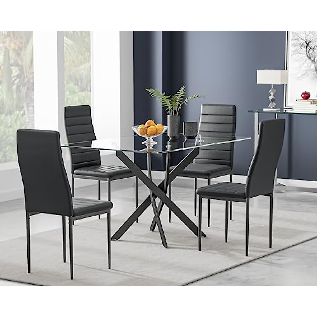 NIERN Tempered Glass Dining Table with Black Metal Legs, 47" Modern Rectangular Kitchen Table for Dining Room Kitchen,Black