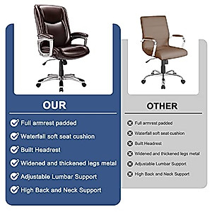 Home Office Chair Executive High Back Ergonomic Desk Chair Height Adjustable Managerial Rolling Swivel Chair with Adjustable Built-in Lumbar Support, Faux Leather, Dark Brown