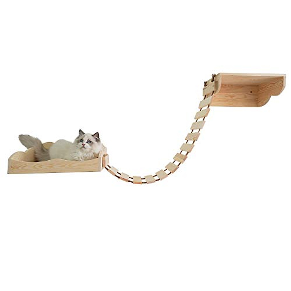 Cat Hammock Wall Mounted Cats Shelf and Climbing Shelf Four Step Cat Stairway with Sisal Scratching and Climbing Bridge Step Solid Wood Cat Tree Sleeping Playing Lounging Perching Cat Furniture
