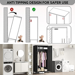 MIOCASA Metal Armoire, Wardrobe Closet Cabinet with Hanging Rod and 1 Shelf Steel Storage Locker Clothes Organizer for Bedroom, Changing Room, Laundry Room, Office - Black