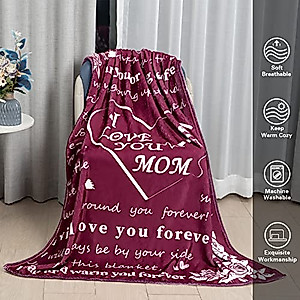SRIZIAN Gifts for Mom, Birthday Gifts for Mom, I Love You Mom Gift Blanket, with Printed Blanket, Unique Mom Gift from Daughter or Son for Valentine's Day, Birthday, Thanksgiving, Christmas