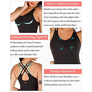 RUNNING GIRL Yoga Tank Tops for Women Built in Shelf Bra B/C Cups Strappy Back Activewear Workout Compression Tops (BX2366 Black.CN:L,US:M)