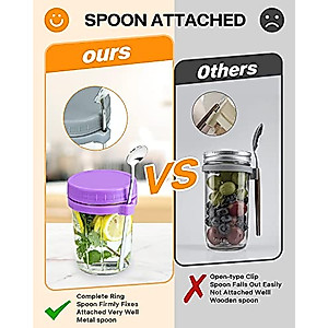 OVERTANG Overnight Oats Containers with Lids and Spoons, 6 Pack 12oz Mason Jars for Overnight Oats, Large Capacity Airtight Oatmeal Container with Measurement Marks Wide Mouth for Salad, Cereal