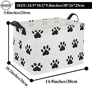 HIYAGON Dog toy Basket Dog Toy Bin Cute Toy Storage Basket Organizer Box Kids Gift Basket Empty Rectangular Room Decor for Home(Paw)