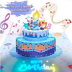 3D Musical Birthday Card, Blowable LED Light Candle, 3D Birthday Popup Cards with DIY 0-9 Numbers, Blow Out Led Light Candle, and Play Birthday Music Flash Happy Birthday Lights for Kids Men and Women