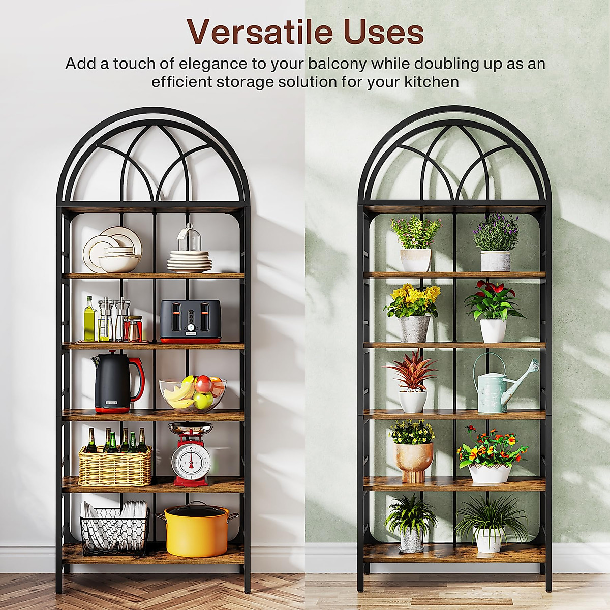 Tribesigns Bookshelf, 6-Tier Tall Arched Bookshelves, 78.7" Industrial Metal Open Bookcase and Bookshelves, Free Standing Storage Shelving Unit for Home Office, Living Room and Bedroom