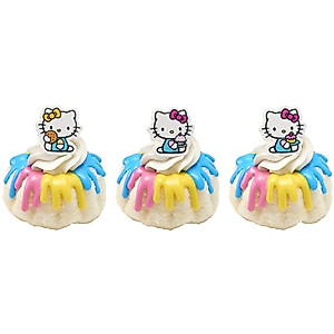 DecoPac Hello Kitty® Rings, Cupcake Decorations Featuring Hello Kitty and Mimmy, Pink And Yellow - 24 Pack