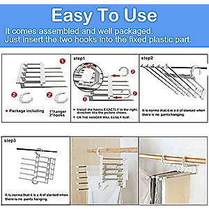 JEWYOCO 2 PCS Space Saving Pants Hangers Non-Slip Clothes Organizer 5 Layered Pants Rack for Scarf Jeans Trousers White
