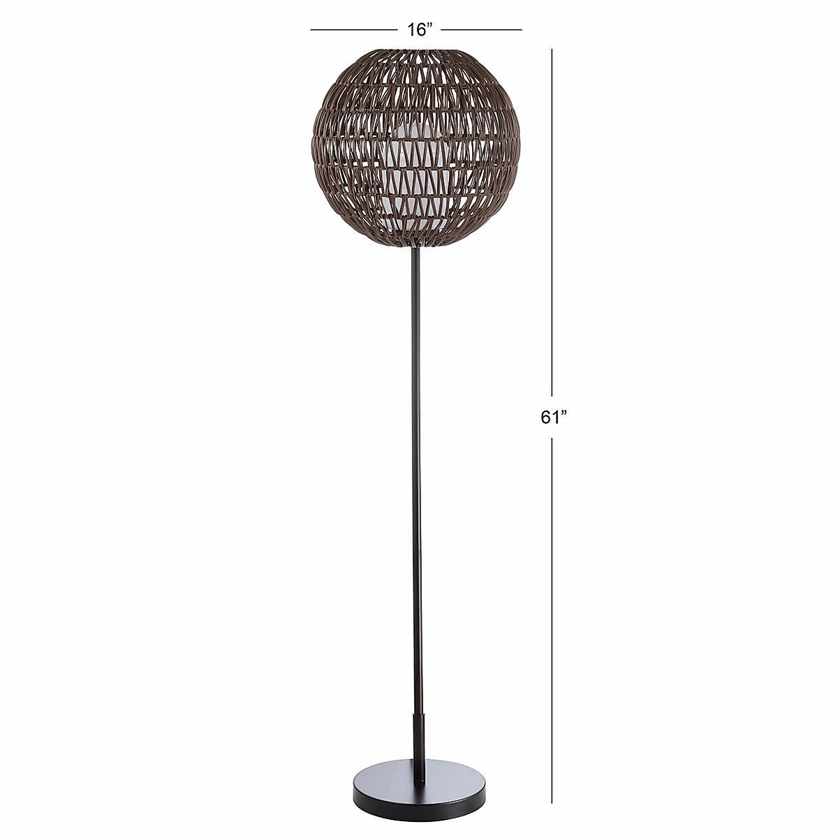 JONATHAN Y JYL6507A Bea 61" Outdoor Woven Globe LED Floor Lamp, Bohemian, Transitional, Scandinavian, Modern, Contemporary, Modern, Office, Bedroom, Living Room, Family Room, Dining Room, Coffee/Black