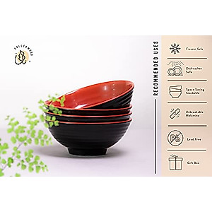 VALLENWOOD 4 set, 16 pieces. Ramen Bowl Set, Asian Japanese soup with Spoons Chopsticks and Stands, Restaurant Quality Melamine, Large 37 oz for Noodles, Pho, Noodle, Udon, Thai, Chinese dinnerware.