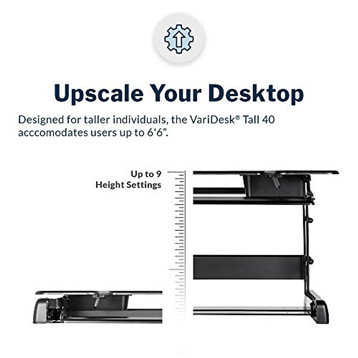 Vari VariDesk Tall 40- 2-Tier Standing Desk Converter for Dual Monitors with Keyboard Tray- Wide Workstation for Home Office, 9 Height Settings, Spring Assisted Lift, Fully Assembled, Black