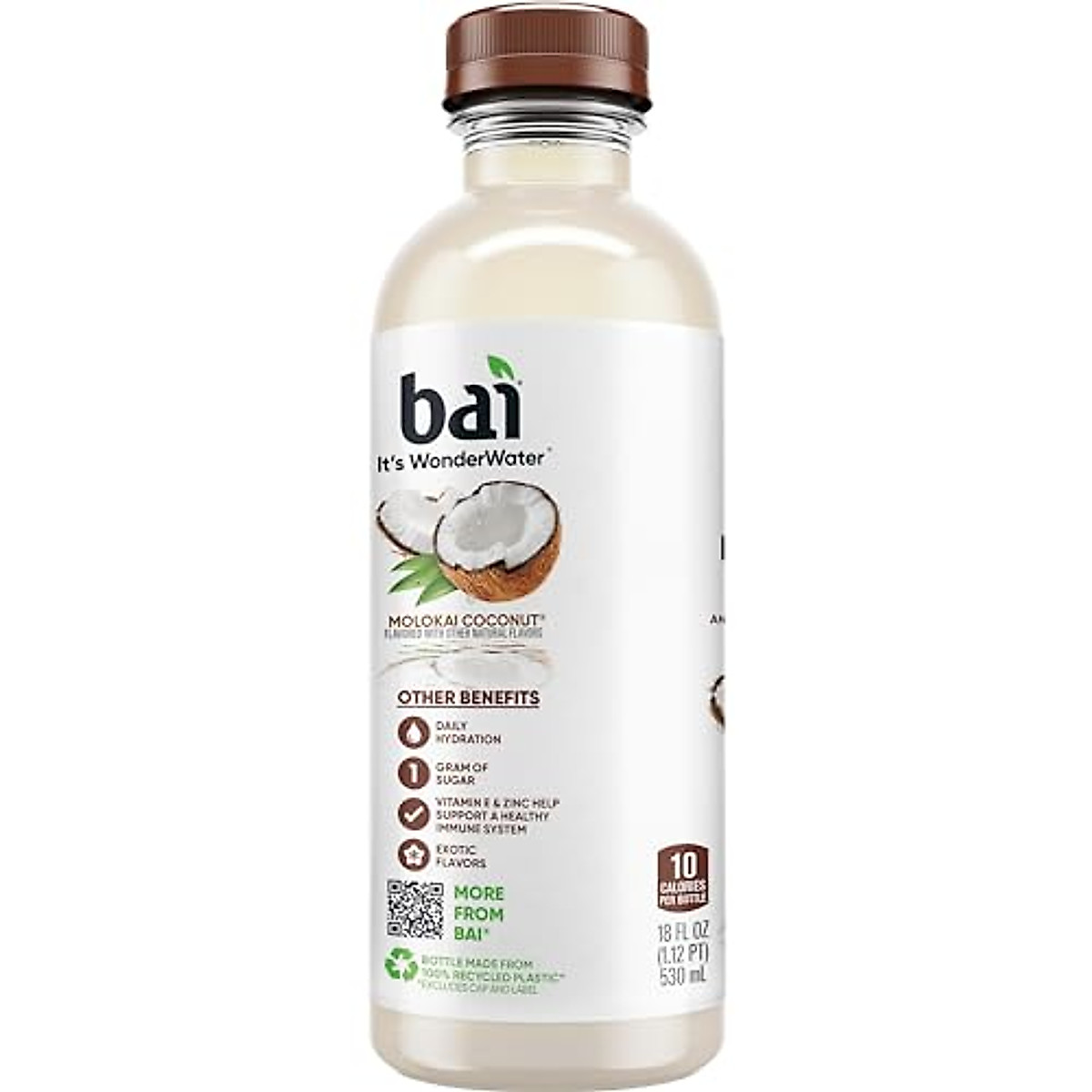 Bai Antioxidant Infused Water Beverage, Molokai Coconut, with Vitamin C and No Artificial Sweeteners, 18 Fluid Ounce Bottle, 12 Pack
