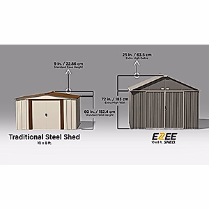 Arrow 10' x 8' EZEE Shed Charcoal with Cream Trim Extra High Gable Steel Storage Shed