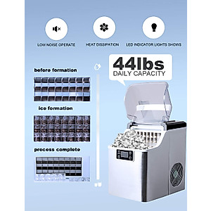 COOLHOME Ice Maker with Self Cleaning, 45Lbs/24H Ice Cube Makers,Stainless Steel Ice Makers Countertop,Tabletop Ice Maker Machine with a Scoop,Perfect for Home Kitchen Office Bar