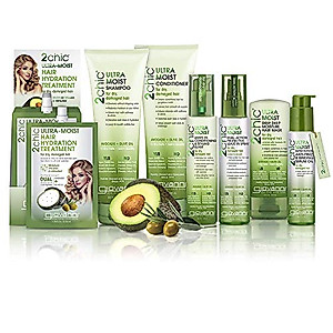GIOVANNI 2chic Ultra-Moist Leave-In Conditioning Styling Elixir - Smoothes Frizz Prevents Breakage, For Dry & Damaged Hair, Avocado & Olive Oil, Enriched with Aloe Vera, Shea Butter - 4 fl oz