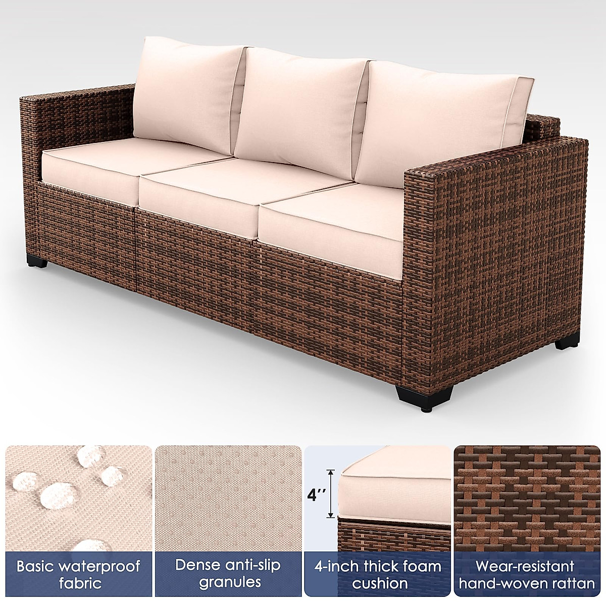 Amopatio Patio Furniture Set with Fire Pit Table, 6 Pieces Outdoor Sectional Sofa Wicker Patio Couch, 44" Fire Pit Conversation Sets with Storage Table, Waterproof Covers (Khaki)