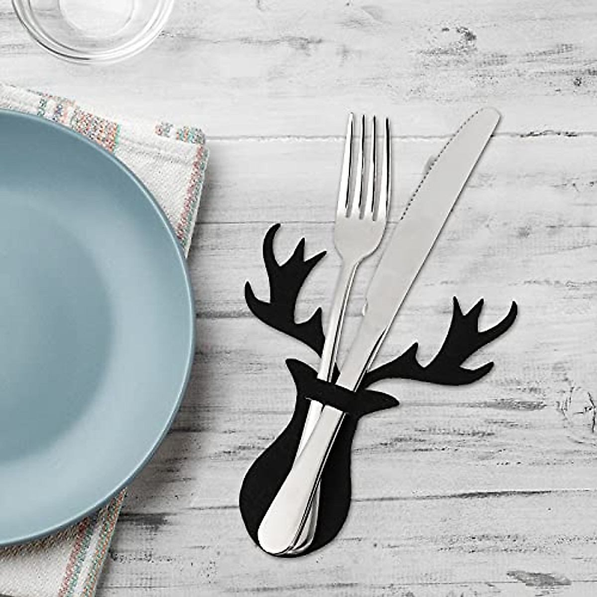 8PCS Xmas Elk Head Cutter Fork Bag Christmas Tableware Cover Decoration Decor for Celebration Party