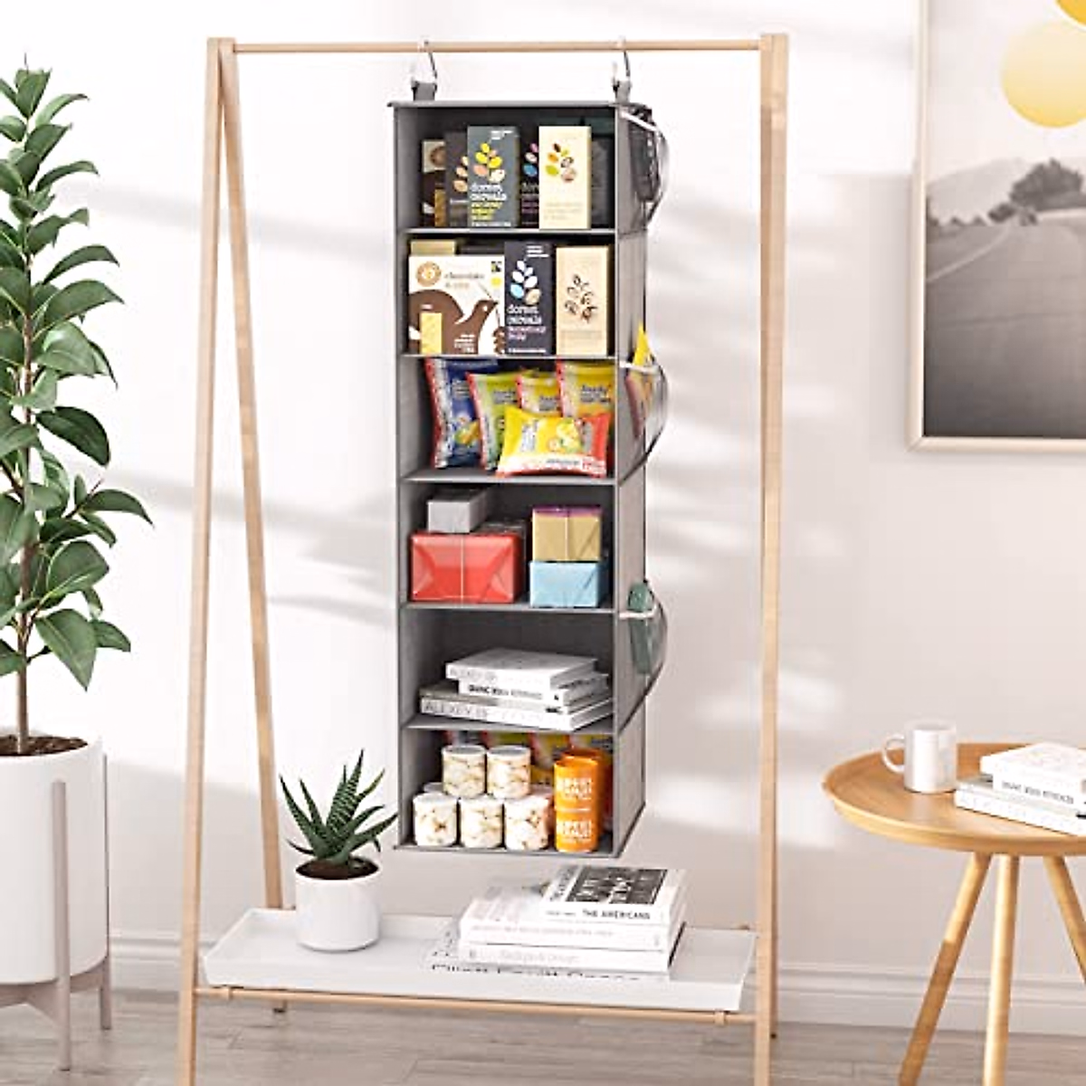 MONINXS Clothes Drawer Organizers Grey & 6-Shelf Hanging Closet Organizer Black