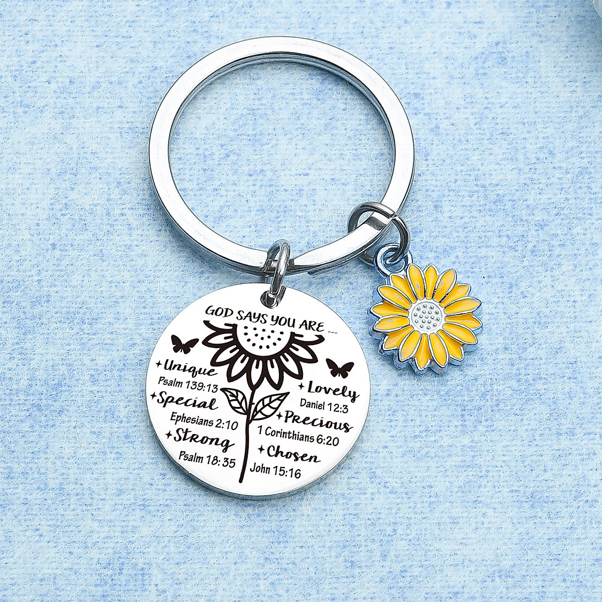 ORZOESD Religious Keyring Christian Gifts For Woman Sunflower Lover Gift Religious Baptism Jewelry, Religious Keychain, Standard