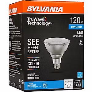 Sylvania LED TruWave Natural Series PAR38 Light Bulb, 120W Equivalent Efficient 14W, Medium Base, Dimmable, 5000K, Daylight - 1 Pack (40906)