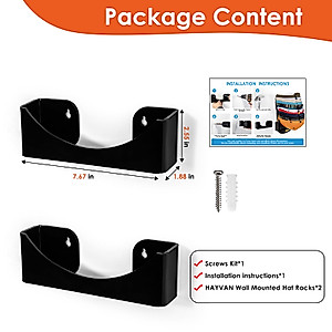 HAYVAN Acrylic Hat Rack for Wall 2 Pack - Each can Hold up to 20 Hats - Easy Install & Use, Wall Mounted Hat Organizer for Closet, Door, Garage, Bedroom (Black)