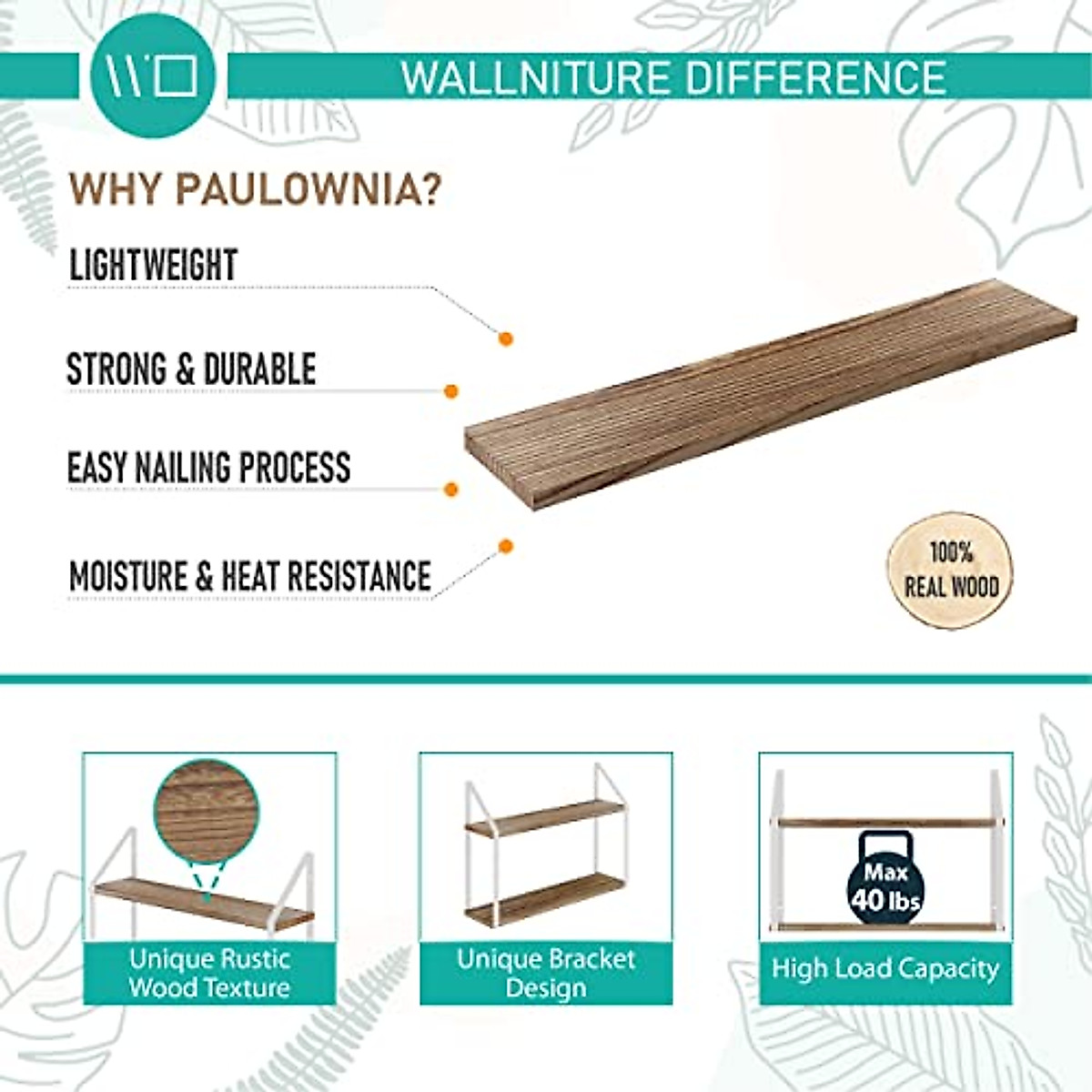 Wallniture Modena 2-Tier 24" Bathroom Organizer, Wall Shelves Kitchen Organization, Laundry Decor Book Shelves for Wall Living Room Burnt Finish, White Bracket