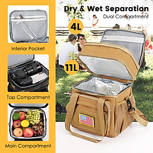 holuxer Large Expandable Tactical Lunch Box for Men, Durable Insulated Leakproof Lunch Bag, Heavy Duty Cooler Bag for Work Outdoor Picnic Travel Office Adults, Black, 15L