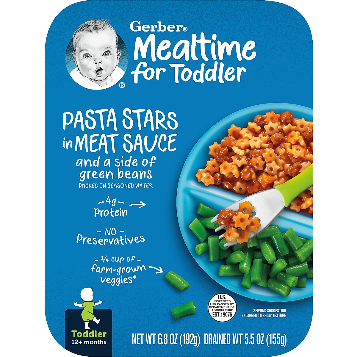 Gerber Mealtime for Toddler Pasta Sauce in Meat Sauce with Side of Green Beans, Packed in Seasoned Water, Toddler Meal with No Preservatives, 6.8 OZ (Pack of 6)
