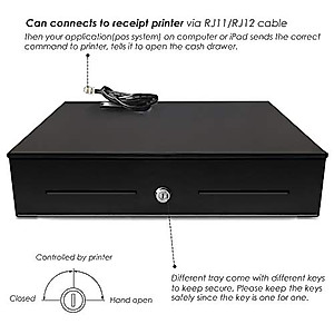 Beelta 18" Cash Drawer with Removable Tray, 5Bill/5Coin, RJ11 Cable, Key Lock, DC24V, Standard Duty, BK1816B