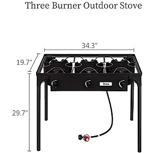 Outdoor Stove Portable Propane Burner Gas Cooker - Camp Stoves 3 Burner Propane Stove for Camping Cooking, High Pressure Iron Cast Patio Three Burner with Detachable Legs, 225000 BTU