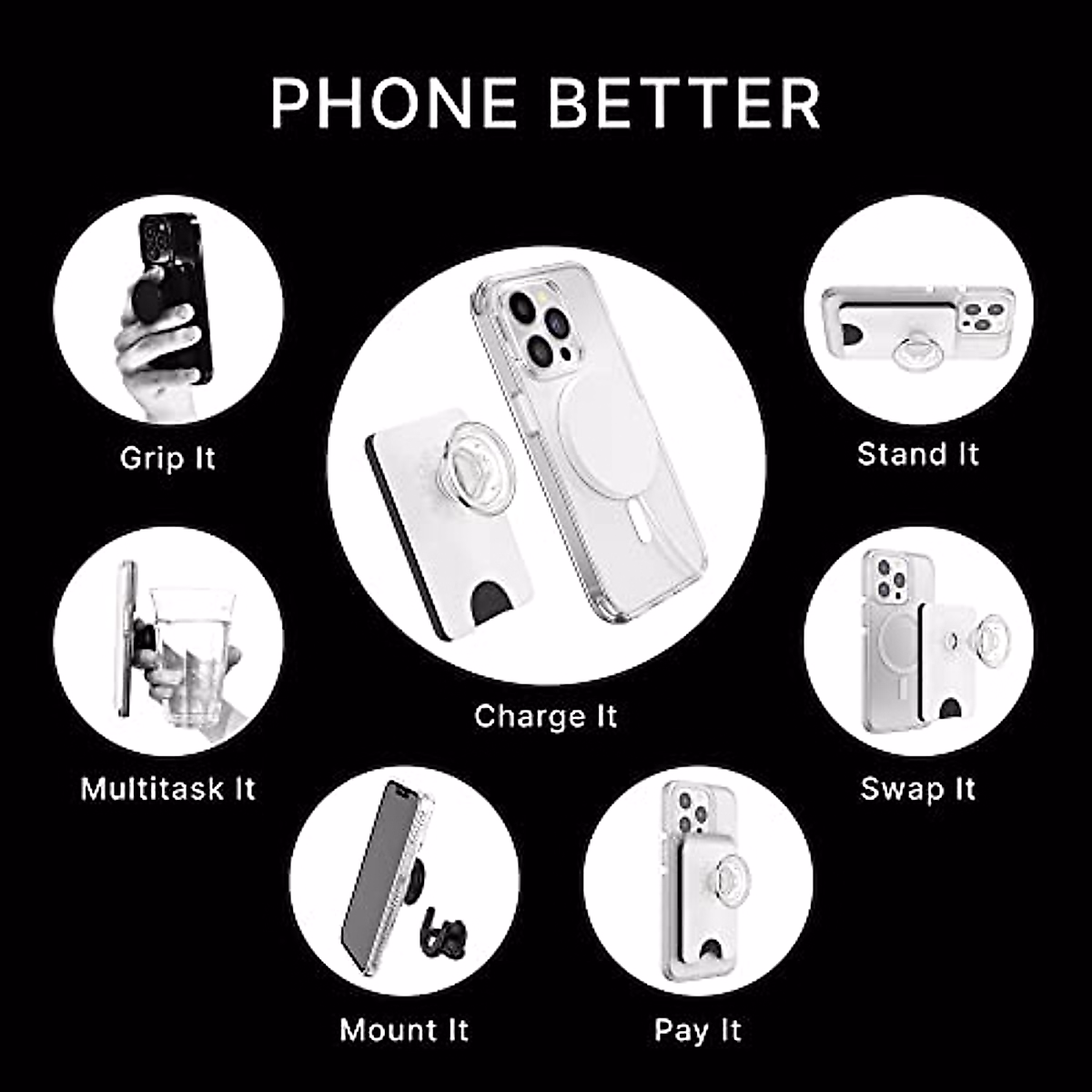 PopSockets Phone Wallet with Expanding Grip, Phone Card Holder, Wireless Charging Compatible, Wallet Compatible with MagSafe - White Clear