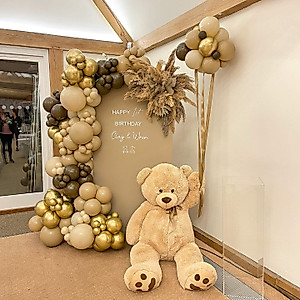 Beige Balloon Garland Arch Kit 132PCS Double-Stuffed Brown Nude Sand Chrome Gold Latex Balloons for Boho Teddy Bear Baby Shower Wedding Birthday Party Decoration