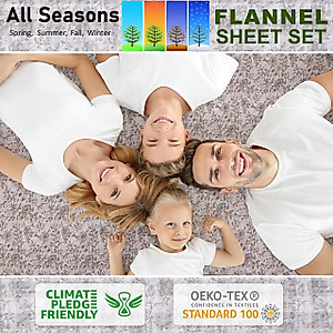 RUVANTI Flannel Sheets Queen Size - 100% Cotton Brushed Flannel Bed Sheet Sets - Deep Pockets 16 Inches - All Seasons Breathable & Super Soft - Warm & Cozy - 4 Pcs - Shallow