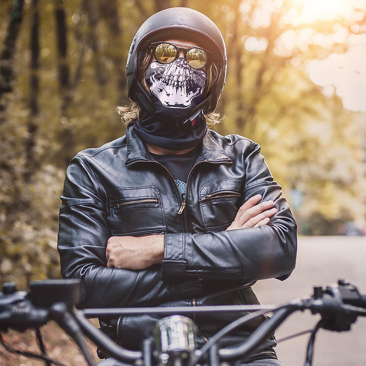 Fuinloth Balaclava Face Mask, Summer Cooling Neck Gaiter, UV Protector Motorcycle Ski Scarf for Men/Women Skull